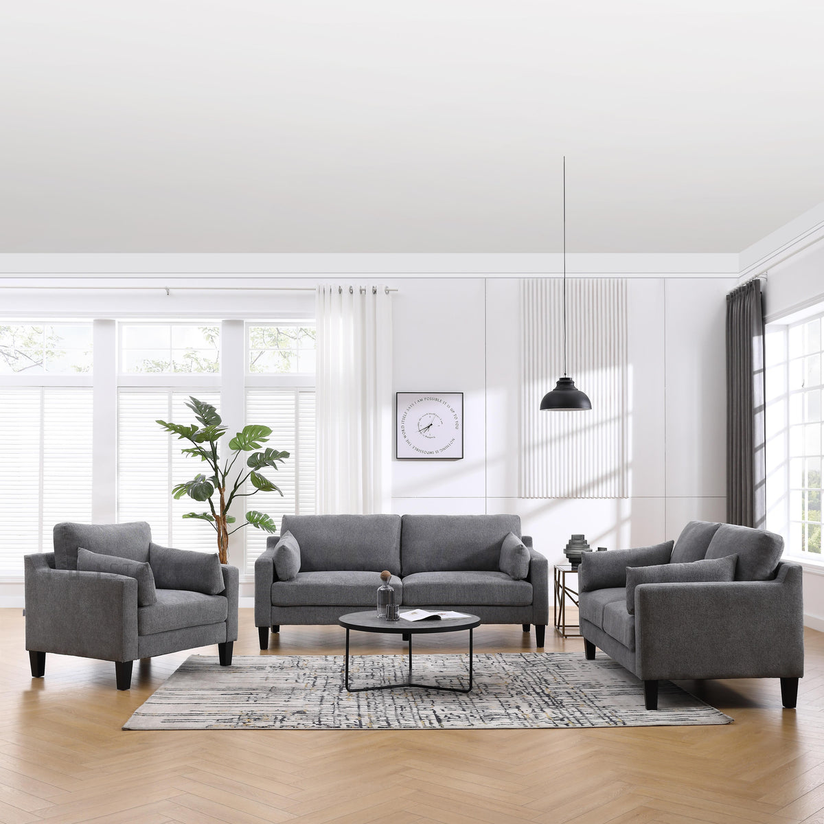 Asha Sofa Dark Grey With Wooden Leg – 101storiescollection